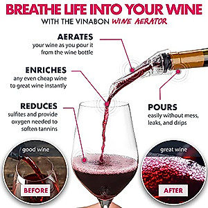 VINABON Wine Aerator Pourer Spout - Professional Quality 2-in-1 Attaches to Any Wine Bottle for Improved Flavor, Enhanced Bouquet, Rich Finish and Bubbles, No-Drip or Spill. Includes WineGuide Ebook