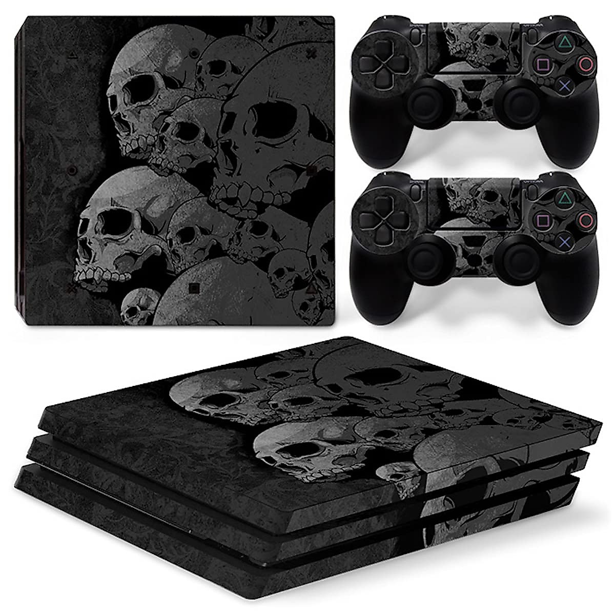 DOMILINA Vinyl Skin Decal Sticker Cover Set for PS4 PRO Console and 2 Controllers - Black Skeleton