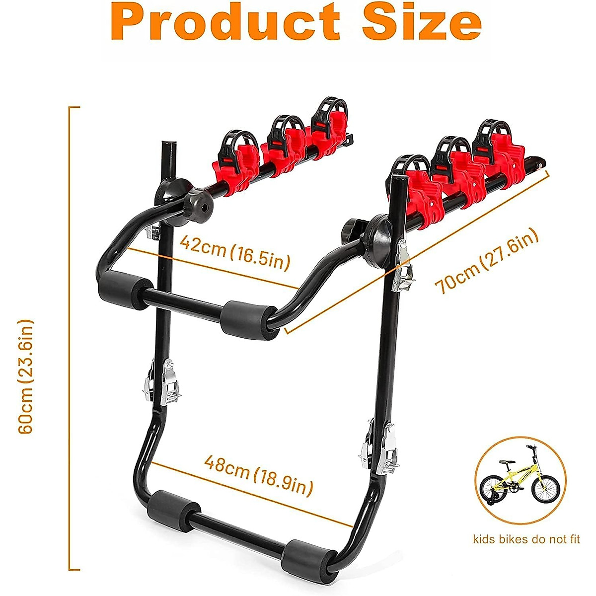 Bicycle Car Racks, Trunk Mounted Bike Rack, Foldable 3-Bike Bicycle Hitch Racks Mount Carrier for Car SUV Load 40Kg / 88Lb