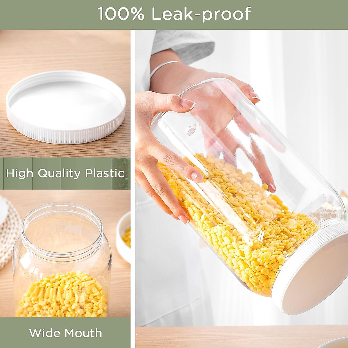 Dandat 8 Pcs 1 Gallon Clear Plastic Jars Airtight Pantry Large Mouth Jars Plastic Jug Cylinder Containers with Lids for Candy Butter Honey Sugar Cookies Arts Crafts Bartender Kitchen(White Lids)