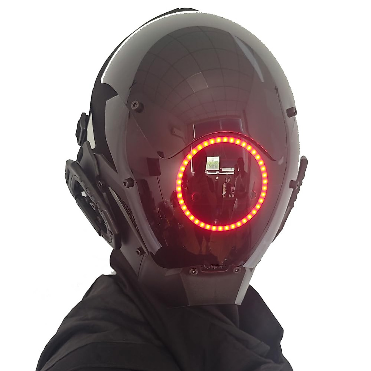 KYEDAY Punk Mask Cosplay for Men, LED Round Light Mask for Women Cosplay Halloween Fit Party Music Festival Accessories (Red)