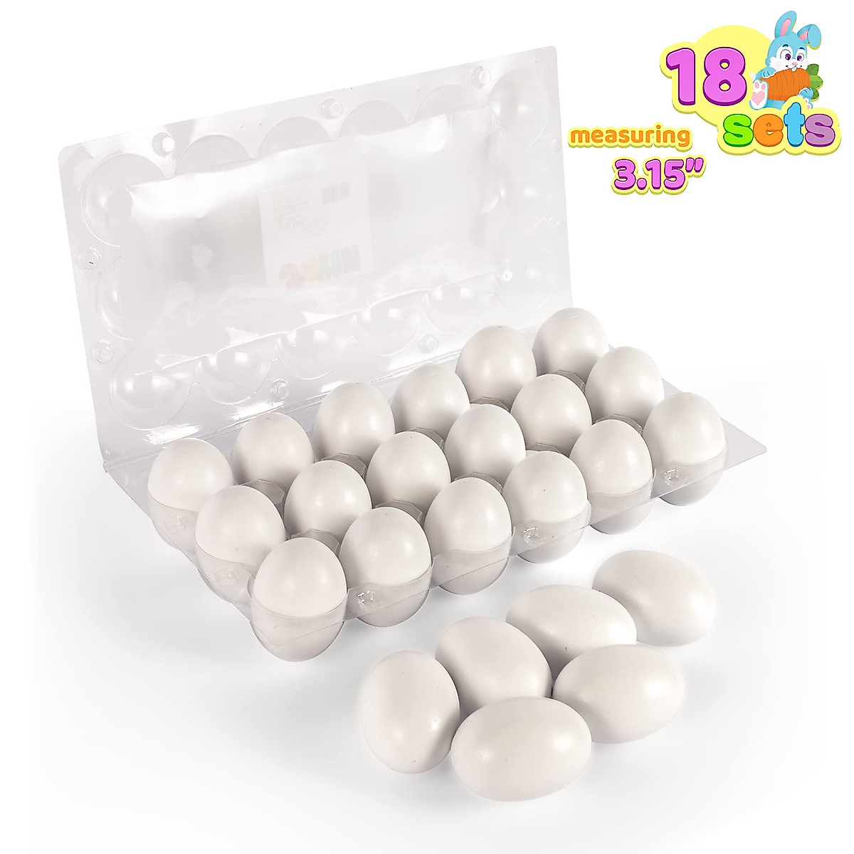 JOYIN 18 Pcs 3.15" Easter Wooden Eggs, Unpainted White Wooden Fake Eggs for Kids Easter DIY Paint Your Own Egg Decor, Easter Eggs Hunt, Easter Craft, Easter Basket Stuffers, Egg Toy Food