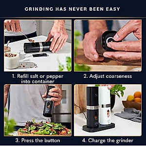 Electric Salt and Pepper Grinder Set - Automatic Salt and Pepper Grinder Set Rechargeable - Light Up Electronic Salt and Pepper Shakers with LED Light, Electric Pepper Grinder & Salt Grinder, Set of 2