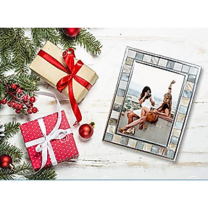 GIFTME 5 Silver Plate Picture Frame 5x7 Mother of Pearl 5 by 7 Photo Frame Mosaic Glass Tabletop Frame (Grey+ White,1pc)