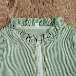 Merqwadd Toddler Baby Girl Swimsuit Rash Guard Long Sleeve One Piece Swimwear Bathing Suit for 1-5Years Kids (B-Mint Green,12-18 Months)