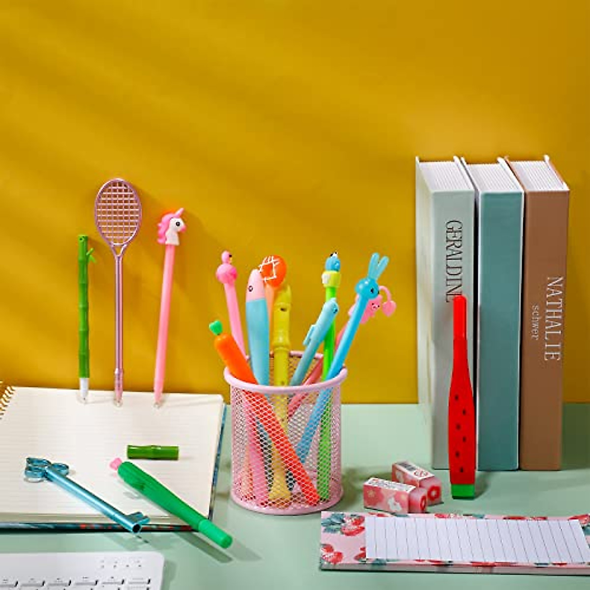 Chuangdi 15 Pieces Cute Cartoon Black Gel Ink Pens Assorted Style Unicorn Cactus Novelty Ink Writing Pens Kawaii Fun Pens for Student Kids Home Office Stationery Present School Award, 0.5 mm,15 Styles