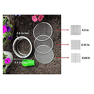 SOIL SIFTER Garden Sieve Sifting - Stainless Sieve,Φ9.5in Interchangeable Pan Contain 3 Specification Sieve,Soil Scoops Dirt for Soil,Peat Moss and More., Silver