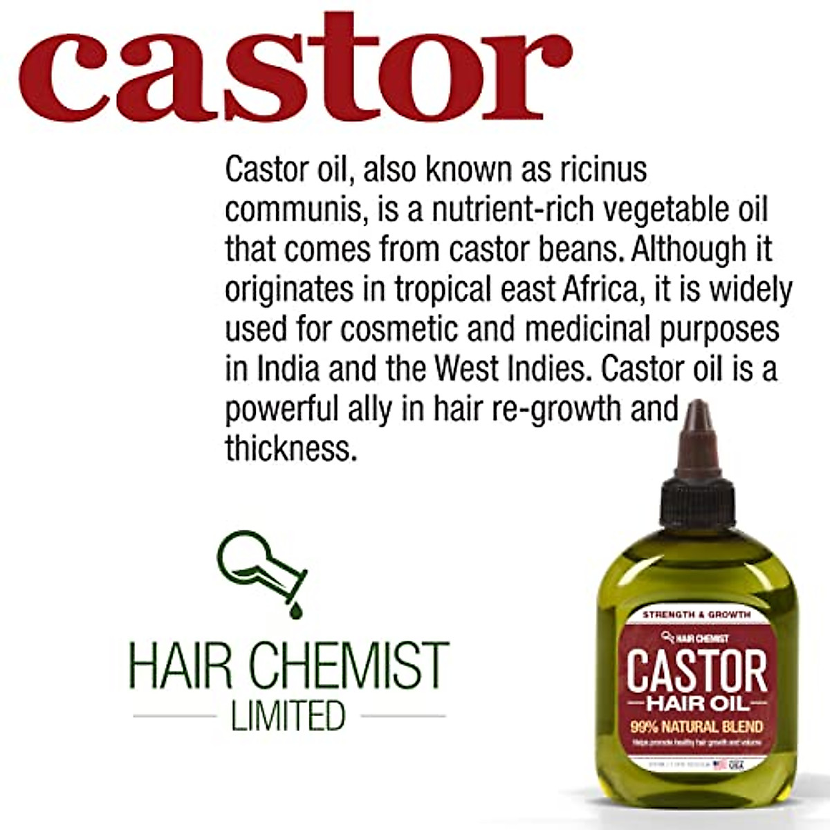 Hair Chemist Castor Oil 7.1 oz - Strengthening & Growth Stimulator for Hair Growth