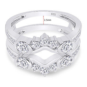 SAVEARTH DIAMONDS 1 Carat Lab Created Moissanite Diamond Anniversary Wedding Solitaire Enhancer Guard Ring For Women 14K White Gold Over Sterling Silver (1 Cttw), Gift For Her Ring Size-7