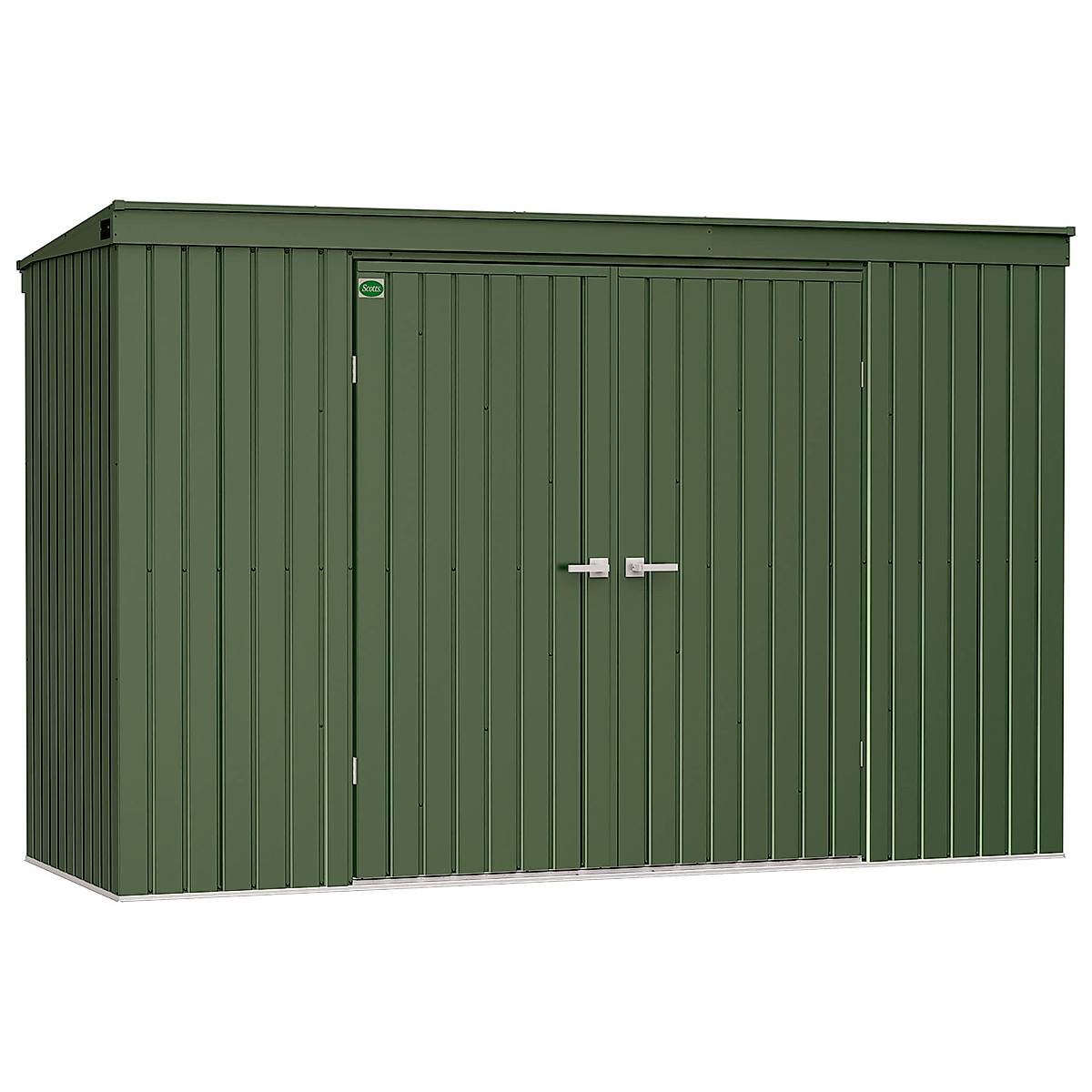 Scotts 10' x 4' Garden Storage Shed Outdoor Lockable Water-Resistant Steel Building with Tool Hanger and Pent Roof, Green