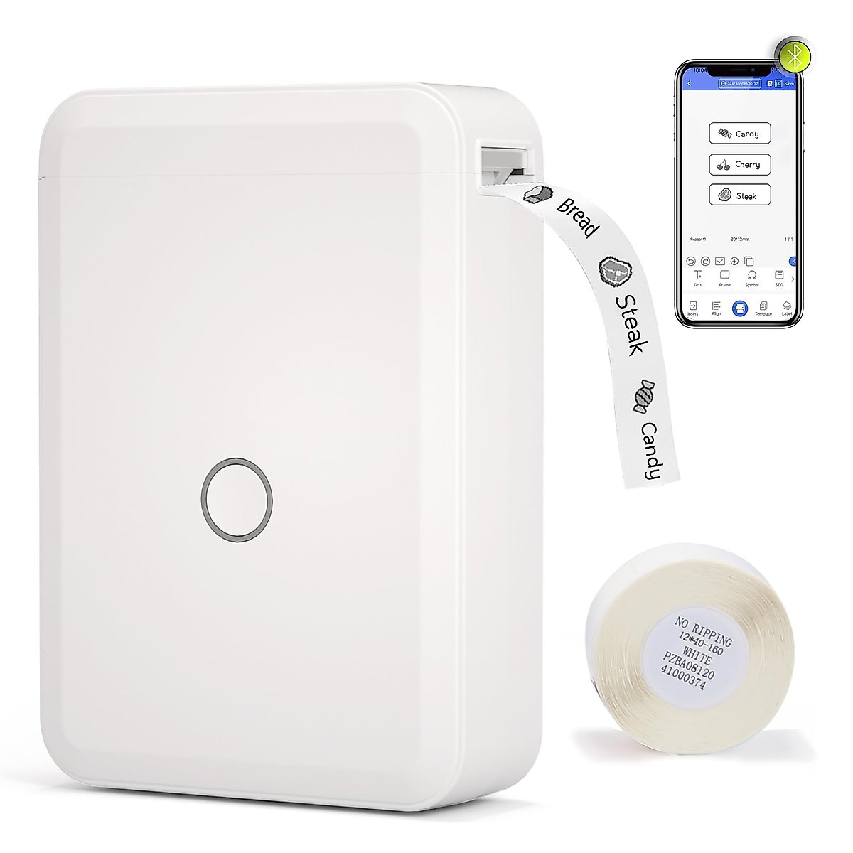 SUNTHIN Portable Bluetooth Label Maker - Inkless, Smart, and Rechargeable - Create Stickers with Multiple Templates, Fonts, and Icons - Ideal for Office and Home Use! (Portable, White)
