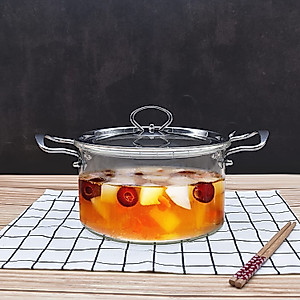 Saucepan with Lid, Glass Pot Stovetop 5L Heat Resistant ABHOME Stainless Steel Double Handles Clear Glassware for Cooking Milk, Pasta & Baby Food (5 Liter)