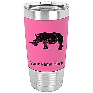 LaserGram 20oz Vacuum Insulated Tumbler Mug, Rhinoceros, Personalized Engraving Included (Silicone Grip, Pink)