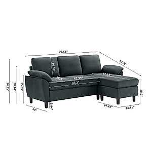 Enobala 79" Convertible Sectional Sofa, Modern L Shaped 3 Seat Couch with Reversible Ottoman for Living Room (#Dark Grey)