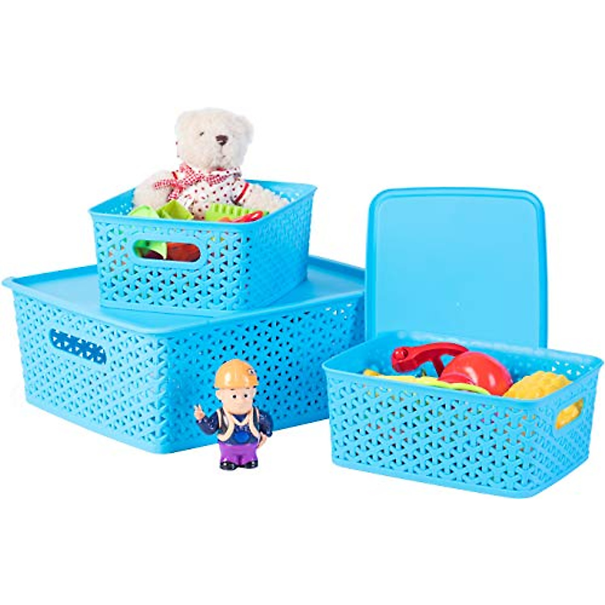 Basicwise QI003214M.3 Blue Medium Plastic Storage Container with Lid, Set of 3