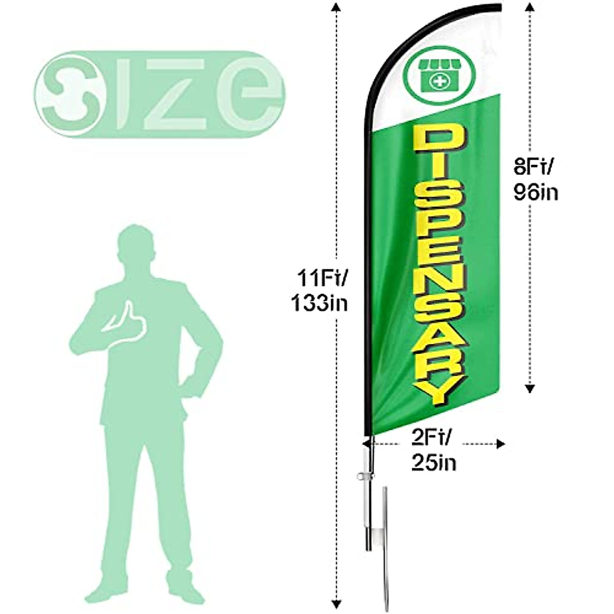FSFLAG Dispensary Feather Flag Pole Kit 11 Feet, Advertising Swooper Flag with Ground Stake for Dispensary