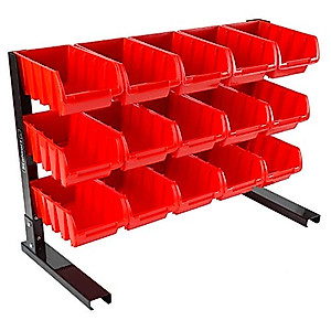 15-Bin Garage Organization Rack - Carbon Steel Rack with Removable Stackable Plastic Garage Storage Bins - Tools Organizer or Small Parts Organizer for Hardware, Crafts, or Office Supplies by Stalwart