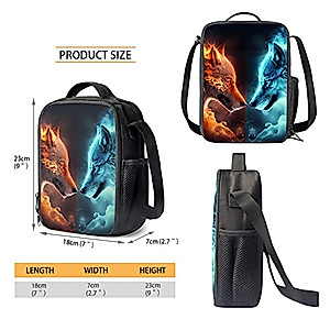 DMOYALA Ice and Fire Wolf Backpack for Women Girls Aesthetic Big Backpack Purse with Front Pocket Laptop Backpack for High School Students Insulated Lunch Bag Small Pencil Bag for Students