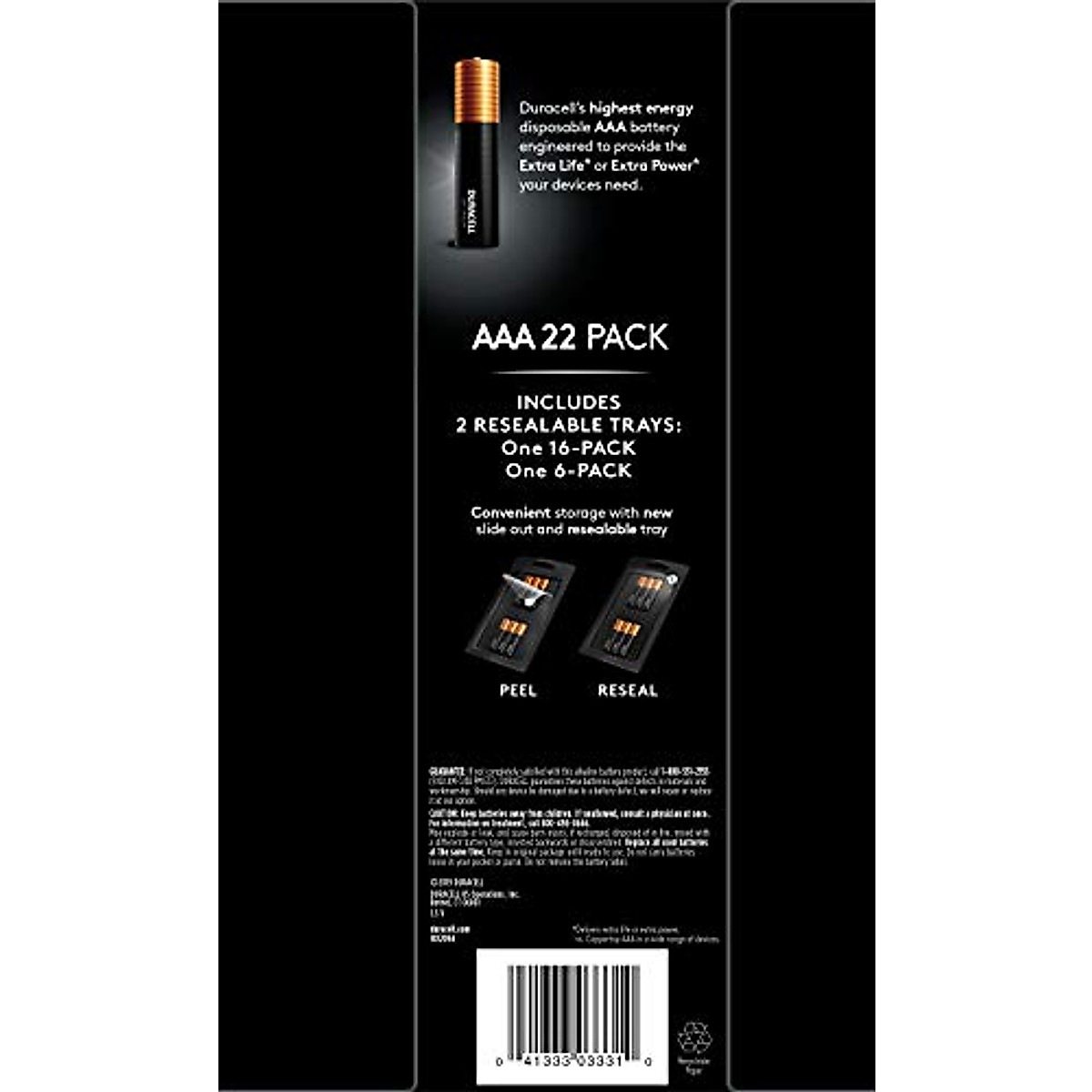 Duracell Optimum AAA Batteries, 22 Count Pack Triple A Battery with Long-lasting Power, Resealable Package for Storage, All-Purpose Alkaline AAA Battery for Household and Office Devices