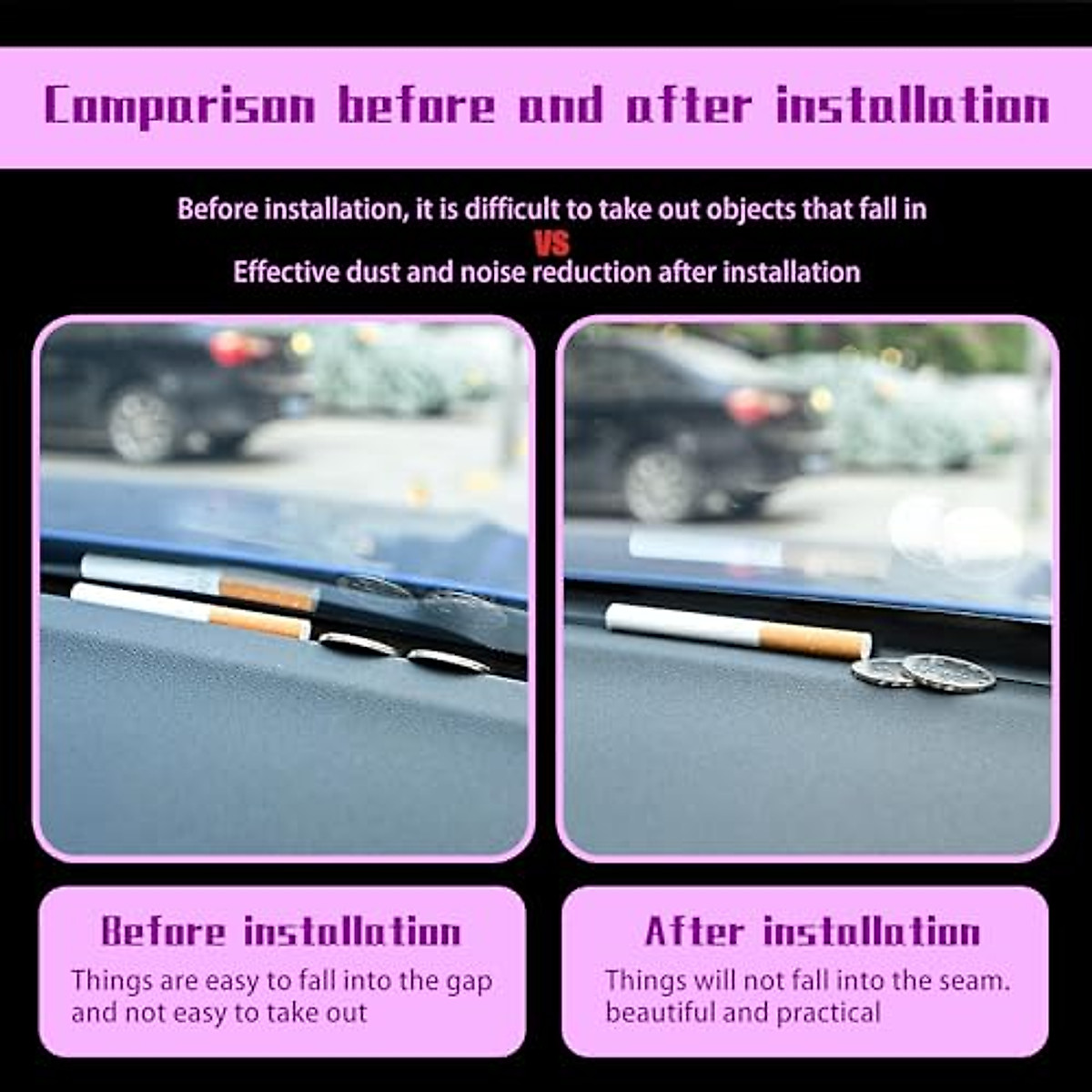 UGSHY Pack of 1 Car Dashboard Seal Strip, 5.24Ft Rubber Seal Protector Guard Strip, Universal Slit Windshield Trim, for Trucks, Boats, RVs (Black)