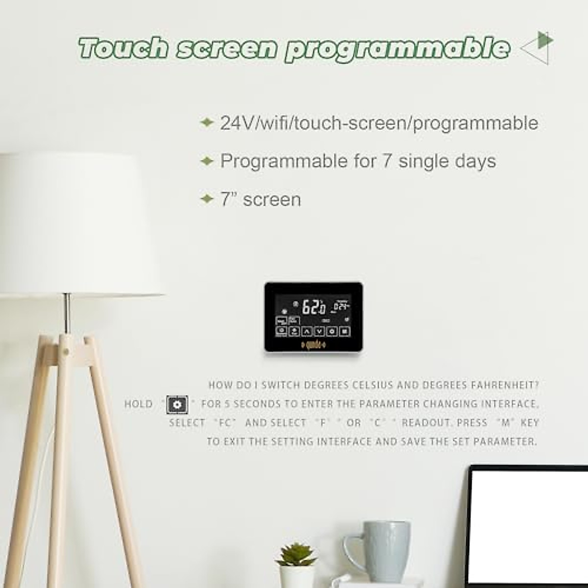 Universal Thermostat WiFi Touch-Screen Programmable, 7 Single Day, 7 Inch Screen, 24V Hardwire, Air Conditioner Remote ControI Mobile Phone Control, Android and iOS Compatible and HVAC System