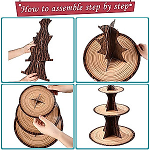 2 Pcs Wood Cupcake Stand, Woodland Baby Shower Decorations Wood Grain Birthday Party Supplies, 3 Tier Cardboard Wooden Cupcake Stand Tower Safari Rustic Jungle Cupcake Stand