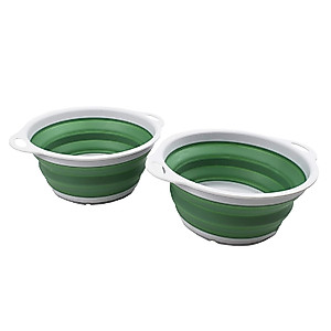 SAMMART 2.6L (0.68 Gallon) Collapsible Tub - Foldable Dish Tub - Portable Washing Basin - Space Saving Plastic Washtub (Grey/Dark Sea Green (Set of 2))
