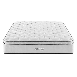 Modway Jenna 14” Innerspring and Memory Foam Queen Mattress With Individually Encased Coils, White