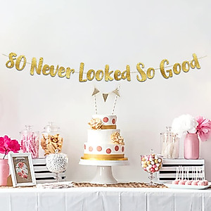 80 Never Looked So Good Gold Glitter Banner - 80th Birthday Party Decorations