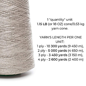 Lusie's Linen Yarn - 100% Linen - 1.15 lb (18oz) Cone - Not Dyed Gray Yarn - for Weaving, Crocheting, Knitting, Embroidery (2-PLY)