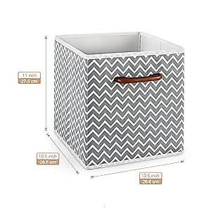 MaidMAX Cloth Storage Bins Cubes Baskets Containers with Wooden Handle for Home Closet Bedroom Drawers Organizers, Foldable, Gray Chevron, Set of 6