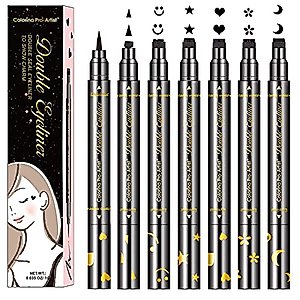 6 Styles/Set Pen Eyeliner Stamp Wing Liner, Waterproof, Double Sided & Long Lasting Eye Pencil, (Heart/Moon/Star/Flowers) Shape Stamp Pen, Super Slim Gel Felt Tip High Black Pigment (6PCS)