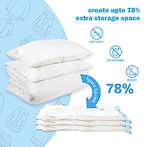 Vacuum Storage Bags for Clothes, 12 Pack Vacuum Sealer Bags Clothes Blankets 4 Jumbo +4 Large + 4 Medium Bolsas Para Guardar Rropa Cobijas with Travel Hand Pump and Laundry Bag