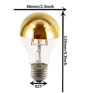K JINGKELAI Half Chrome Light Bulb A60 6W(60W Equivalent) LED Filament Vintage Edison Bulb with Half Chrome Gold,for Home Lighting,Warm White 2700K,4 Pack