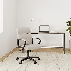 Executive Office Chair Computer Desk Chair with Padded Armrests, Ergonomic Chair Mid Back Lumbar Support and Adjustable Height & Tilt Angle Home Office Desk Chairs PU Leather Swivel Chair, Cream