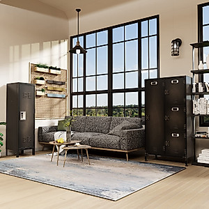 MIIIKO Steel Wardrobe Cabinet Locker, Rustic Metal Storage Cabinet with Shelf, Lockable Doors and Hanging Rod, Industrial Locker Cabinet for Living Room, Bedroom, Home Office and Club