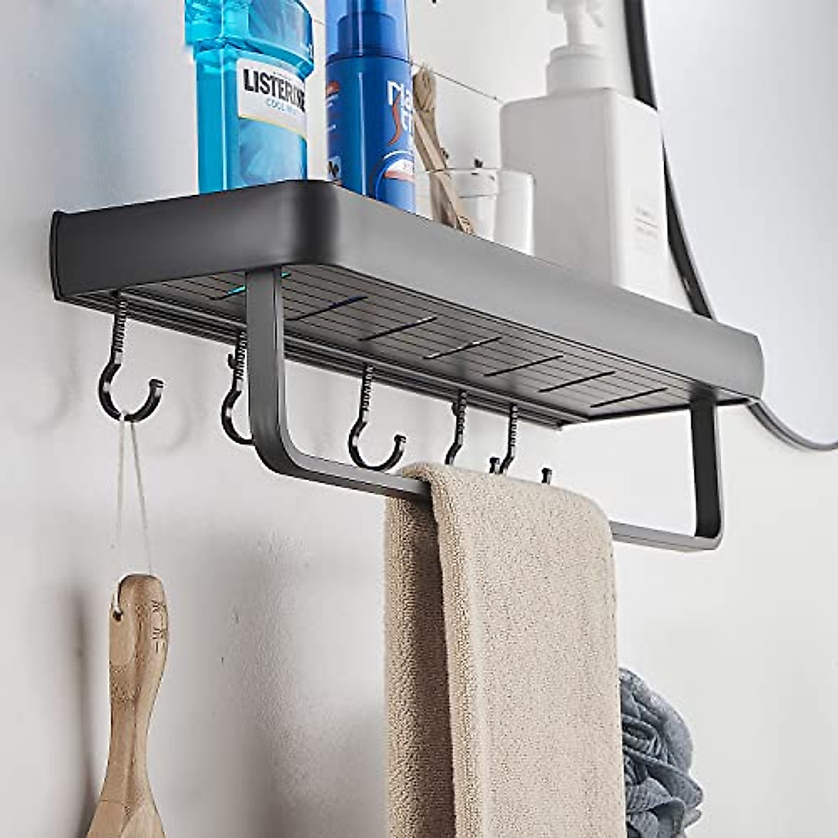 AceLuxur Wall Mounted Stainless Steel Shower Caddy Basket Shelf for Shampoo, No Drilling Adhesive Shower Shelf Storage Organizer, 2 Pack (12 In/ 30 cm, Black)