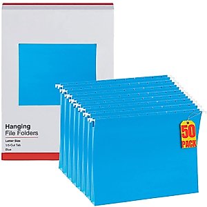 1InTheOffice Blue Letter Size Hanging File Folders with Tabs, 1/5 Cut, 11 pt, 50 Pack