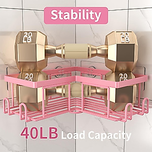 Youvip Shower Caddy Corner，3 pack Corner Adhesive Shower Caddy，Stainless Steel Bathroom Shower Organizer with Hooks & Soap Holder，Shower Shelves No Drilling for Bathrrom，Pink