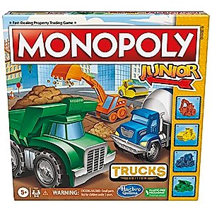 Hasbro Gaming Monopoly Junior Trucks Edition Board Game for Kids Ages 5+, 2-4 Player Kids Games