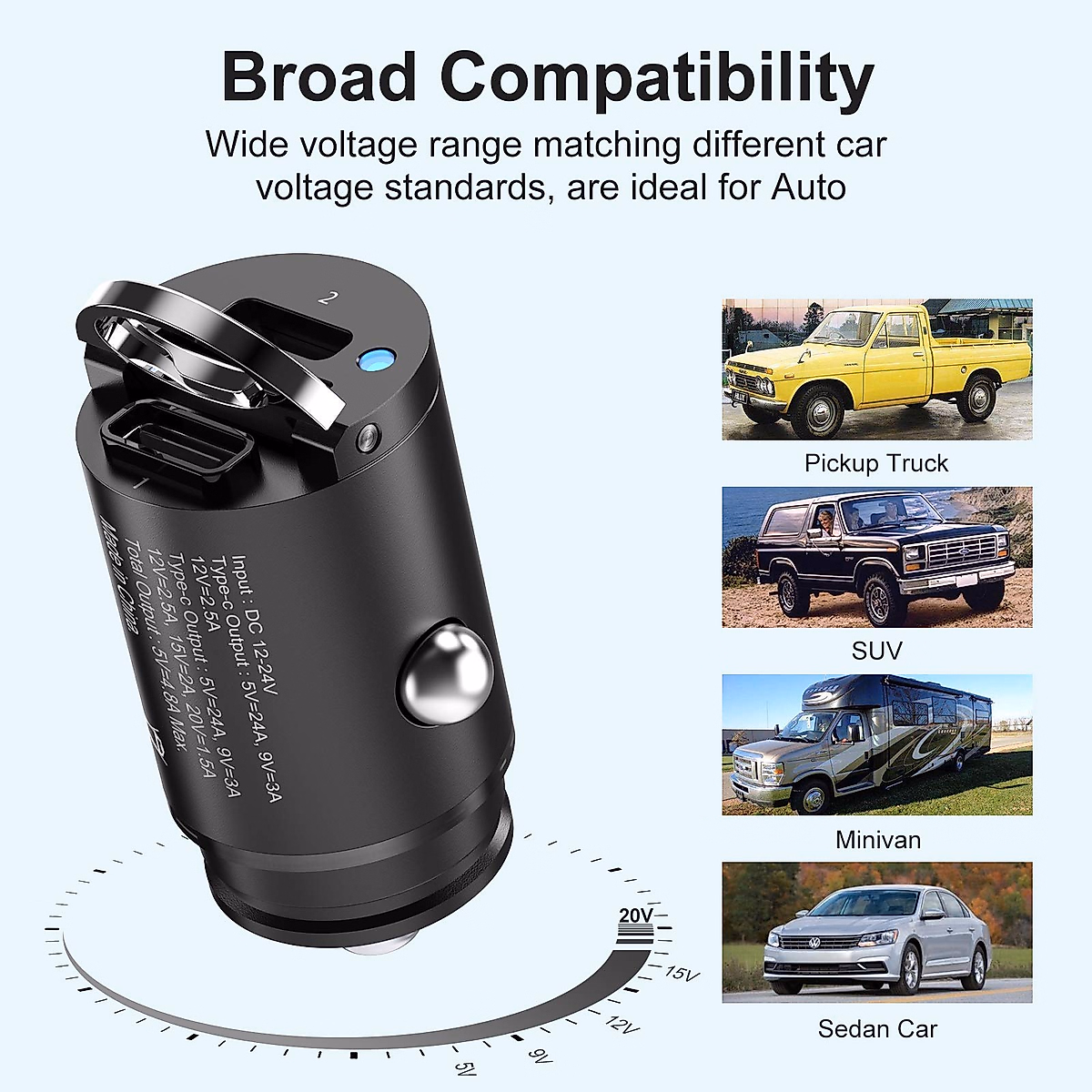 EWA Powerfull Mini Bluetooth Speaker A106 and 30W 4.8A Fast Car Charger (Dual Ports USB-C) - Perfect Travel Kit