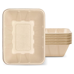 [400 Count] Sugarfiber by Harvest Pack 48 oz Compostable Disposable Food Container Serving Trays, Rectangle, Made from 100% Eco-Friendly Plant Fibers
