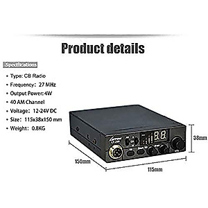 LUITON 40-Channel CB Radio LT-298 Compact Design with External Speaker Jack, Large Easy to Read LED Display Compatible with 12-24V Voltage