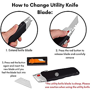 Internet's Best Premium Utility Knife - Set of 2 - Retractable Razor Knife Set - Box Cutter - Rubber Handle