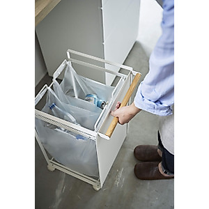 Yamazaki Home Concealed Rolling Sorter-Garbage Storage Basket On Wheels | Steel + Wood | Trash Can-Kitchen, One Size, White