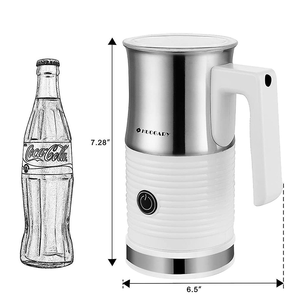 Huogary Electric Milk Frother and Steamer - Stainless Steel Milk Steamer with Hot and Cold Froth Function, Automatic Foam Maker, 120V (White)