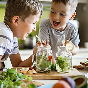 6pcs Glass Straws Shatter Resistant, Colorful Flower Glass Straws with Design,7.9in X 8 mm Bend Glass Reusable Straw with 2 Cleaning Brushes for Smoothies, Milkshakes, Juices, Teas(Transparent)