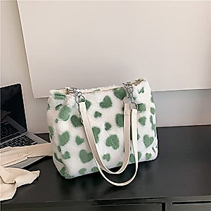 CLBDBAG Plush Women Shoulder Bags Plush Tote Bag Chain Lovely Heart Soft Ladies Handbags Fashion Large Capacity Crossbody Bag for Female Shopping