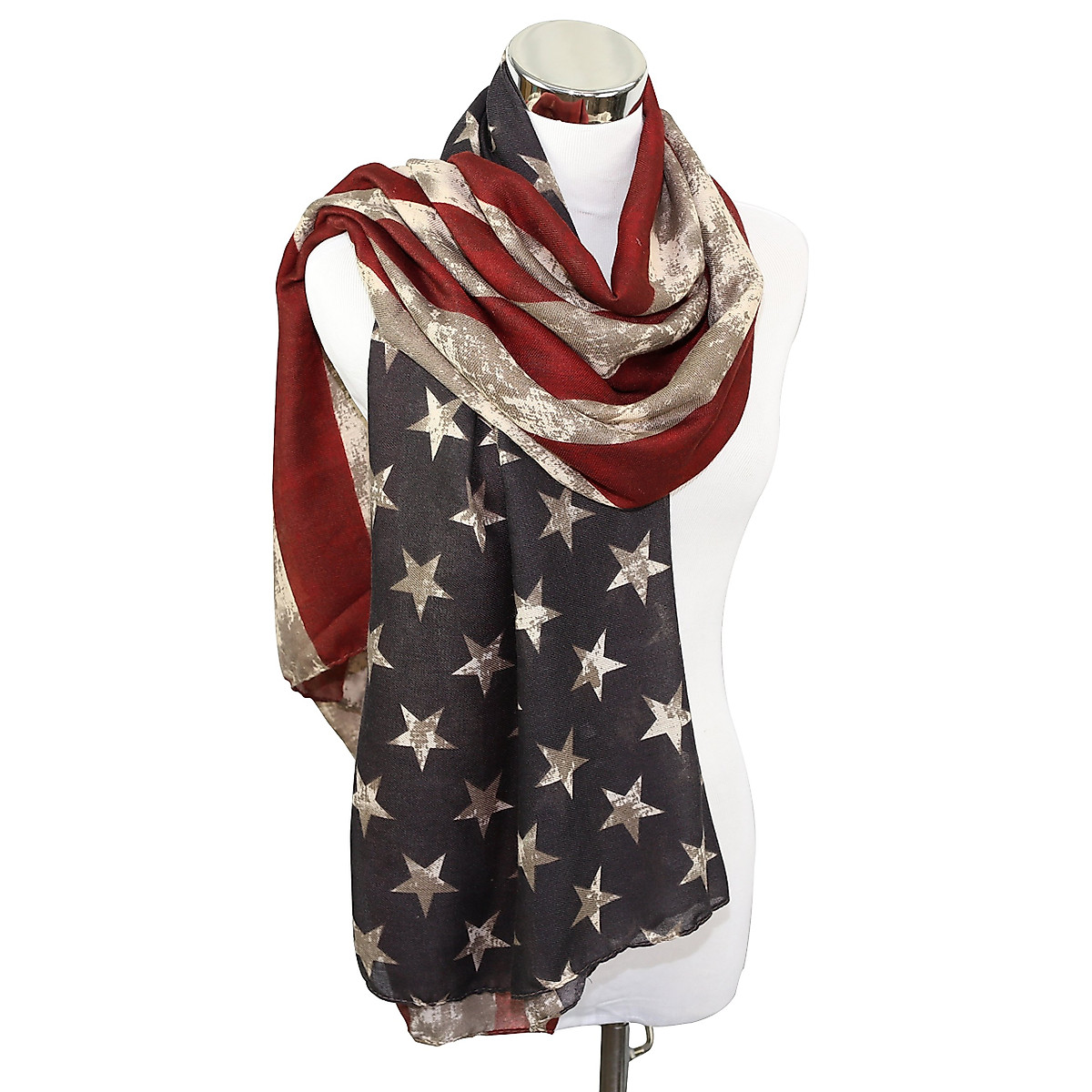 REINDEAR Vintage American Flag Patriotic Shawl Scarf (Khaki)