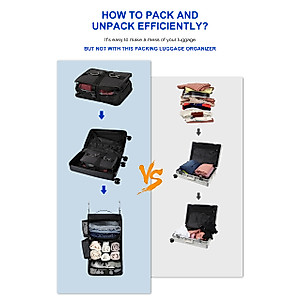 ELEZAY Hanging Packing Cubes Portable Closet 3-Shelf Travel Collapsible Compression Garment Organizer for Carry-on Luggage Suitcase Space Saver Bag X-Large_No Side Pockets, Black